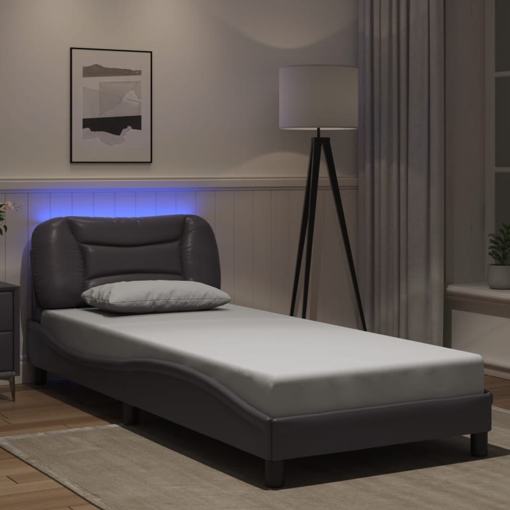 VidaXL Estructura de cama con luces LED cuero sintético gris 80x200 cm ...