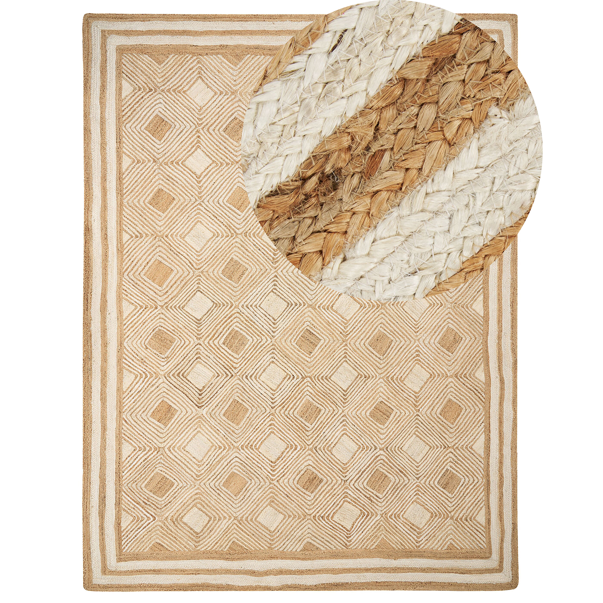 Tapis en Jute Tressé Naturel Beige 300 x 400 cm Motif Géométrique Style ...