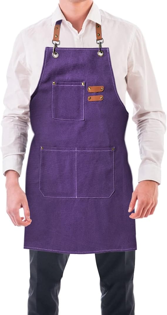 Violeta Delantal de Cocina para Hombre Delantales de Lona con Bolsillos ...