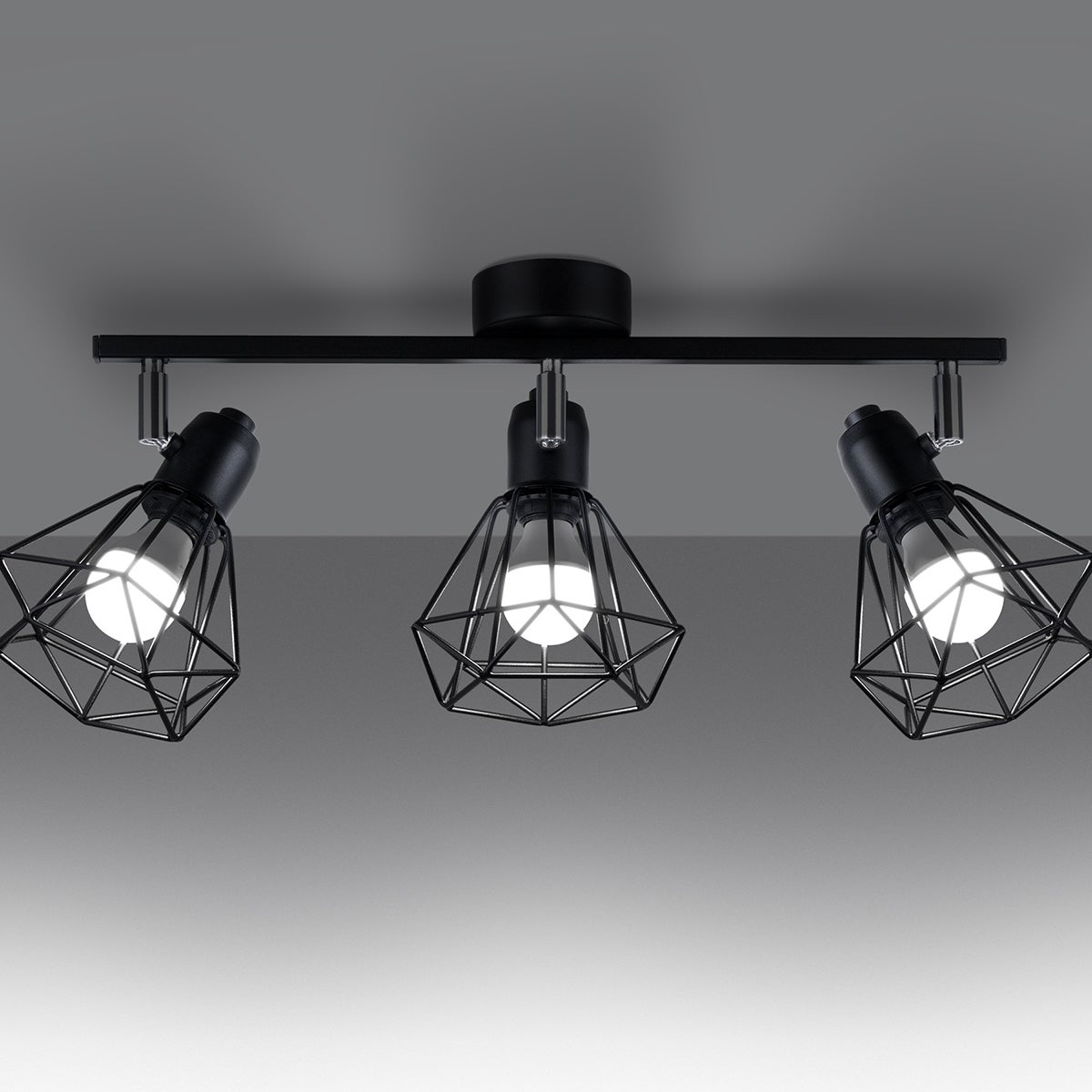 Lámpara de techo LUNOVA 3 negro LED con bombilla 3000K - 52x17x19cm ...
