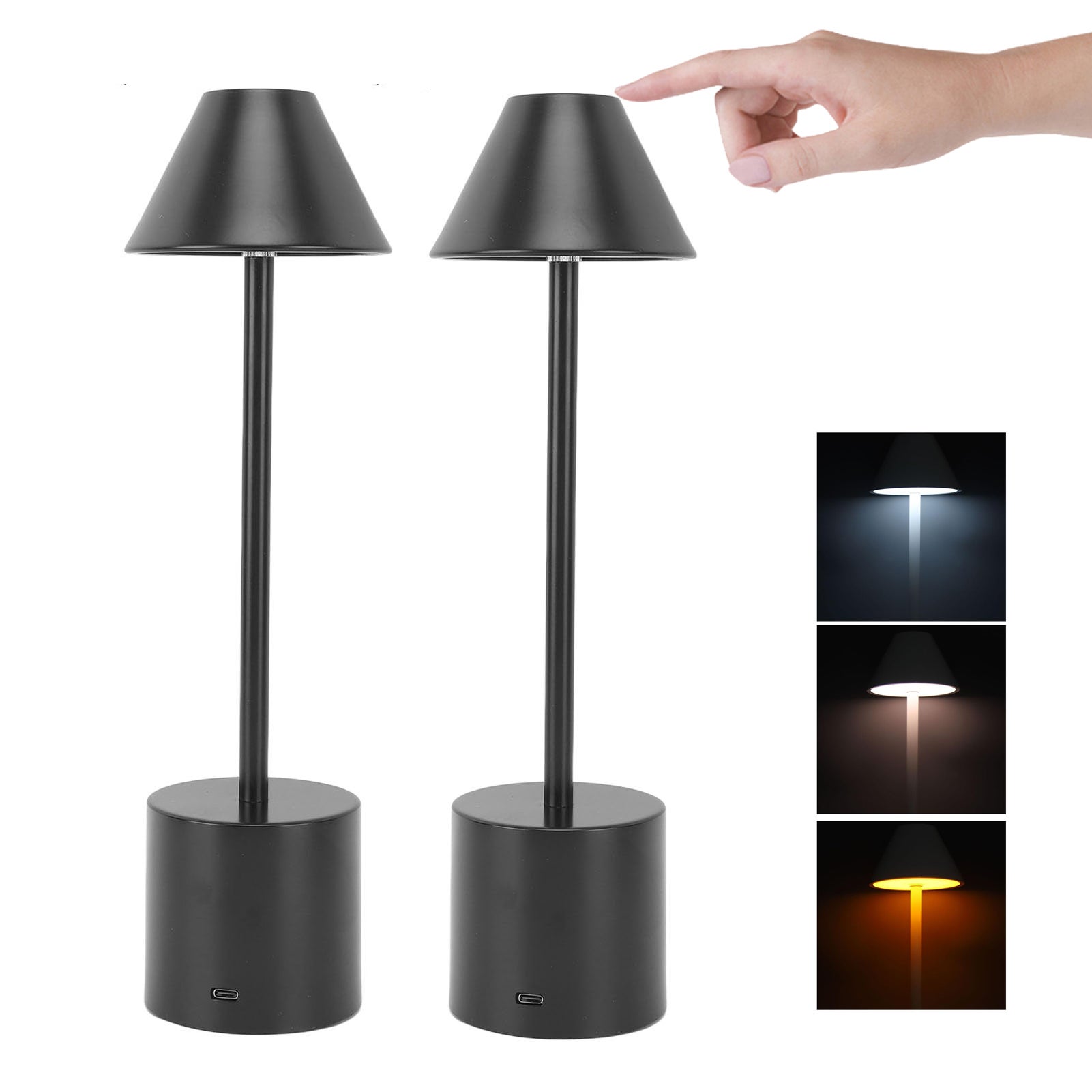 2 lampes de bureau LED tactiles sans fil, lampe de table LED 3 couleurs ...