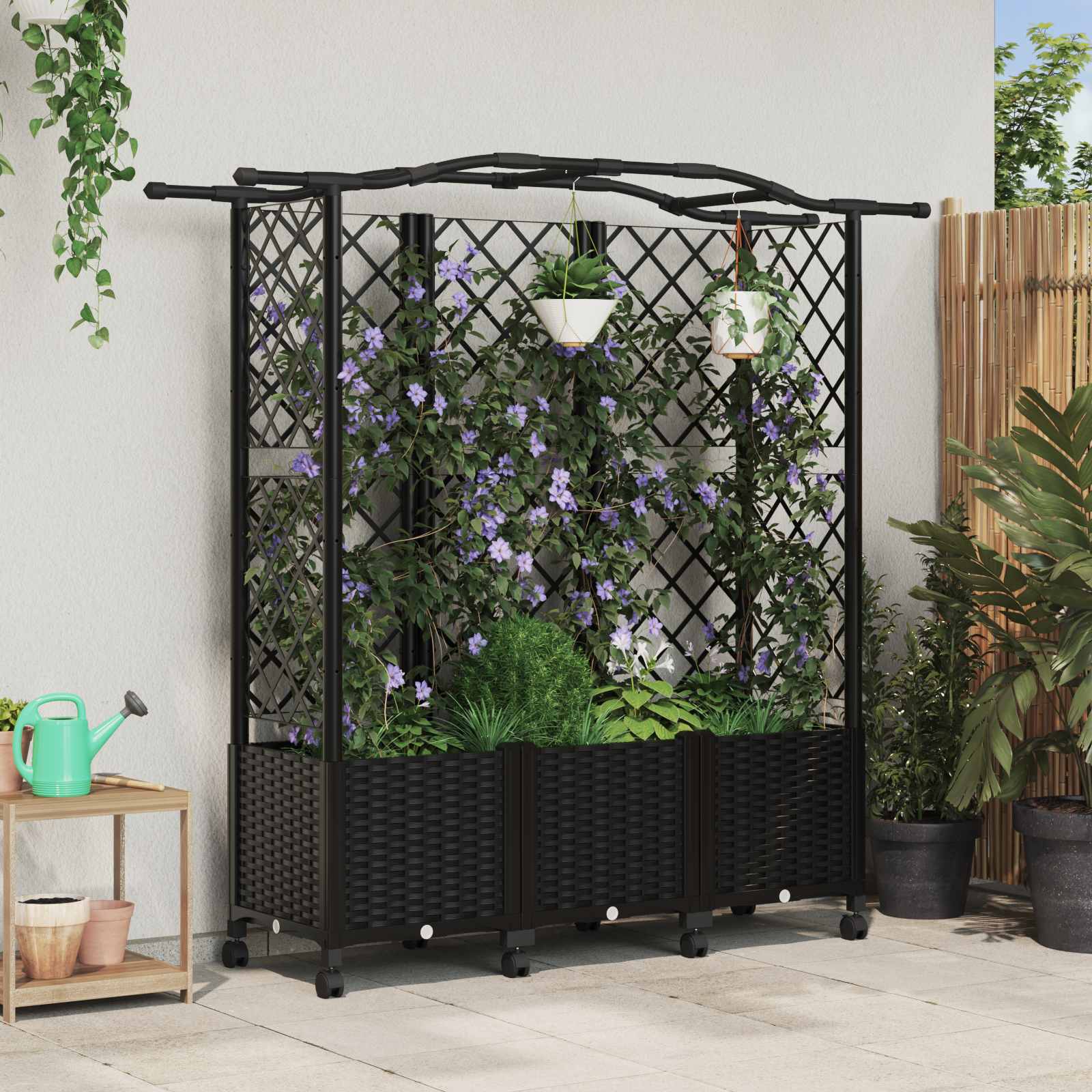 Cama elevada con trellis y techo Negro 163 x 40 x 144 cm PP | Leroy Merlin