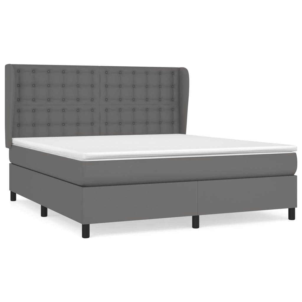 Lit à sommier tapissier avec matelas en cuir synthétique gris 180x200 ...