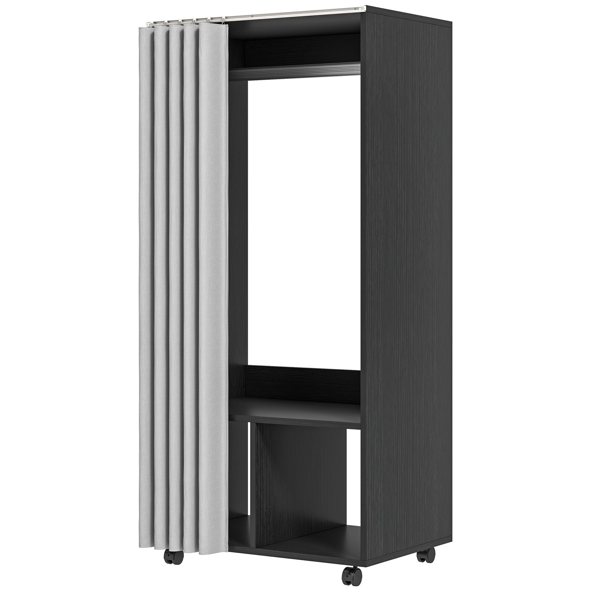 Armoire penderie sur roulettes - tringle, 2 compartiments - gris noir ...