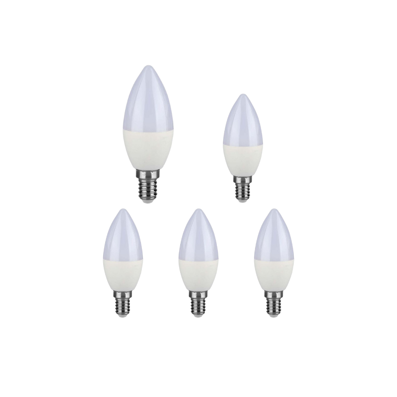 Lot de 5 Ampoules LED Flamme E14 C37 2,9W V-TAC VT-2323 - 180 ° - Blanc neutre - 4000K | Leroy ...