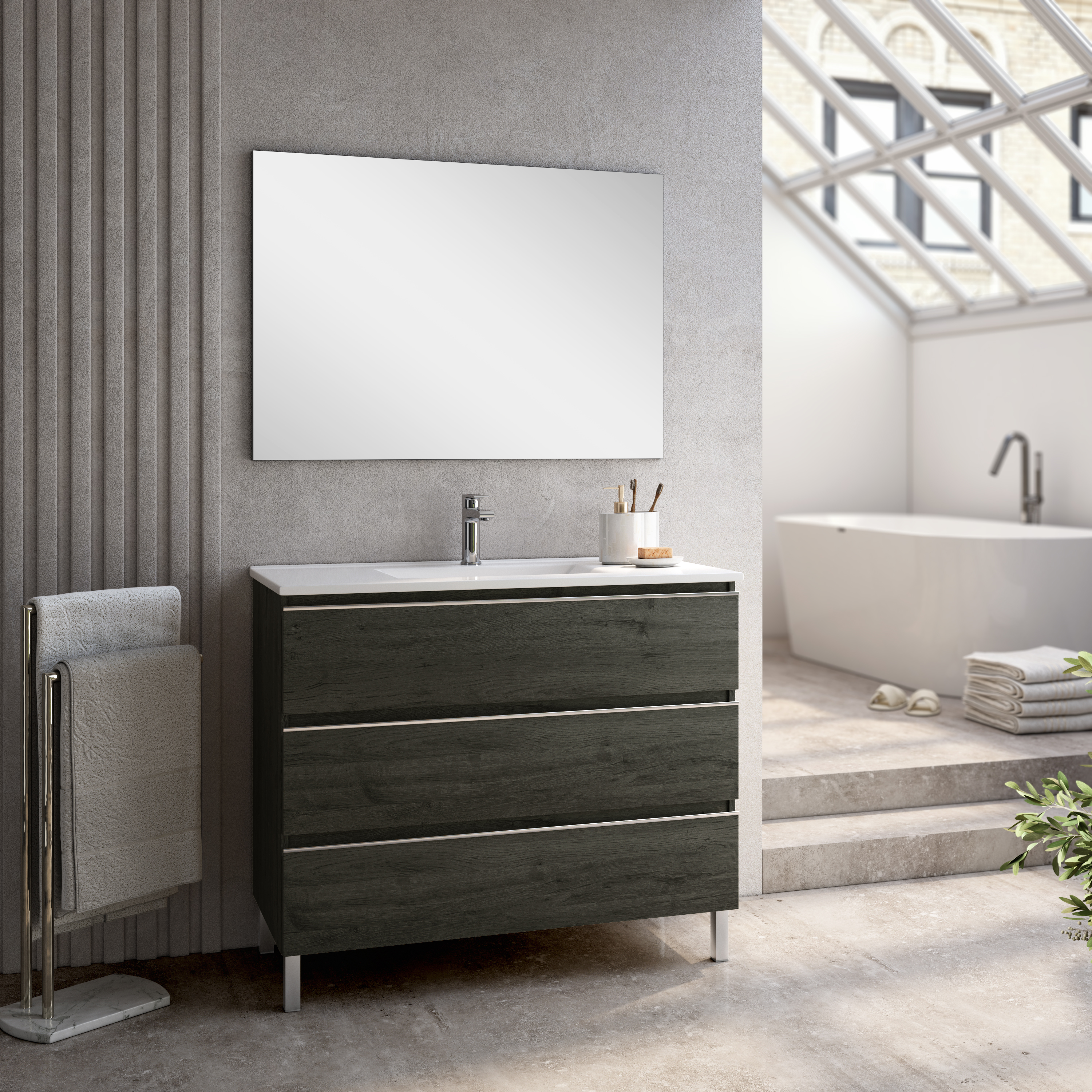 EGORE Mueble de baño ROMA 3 Cajones Ebony 100x45 cm | Leroy Merlin