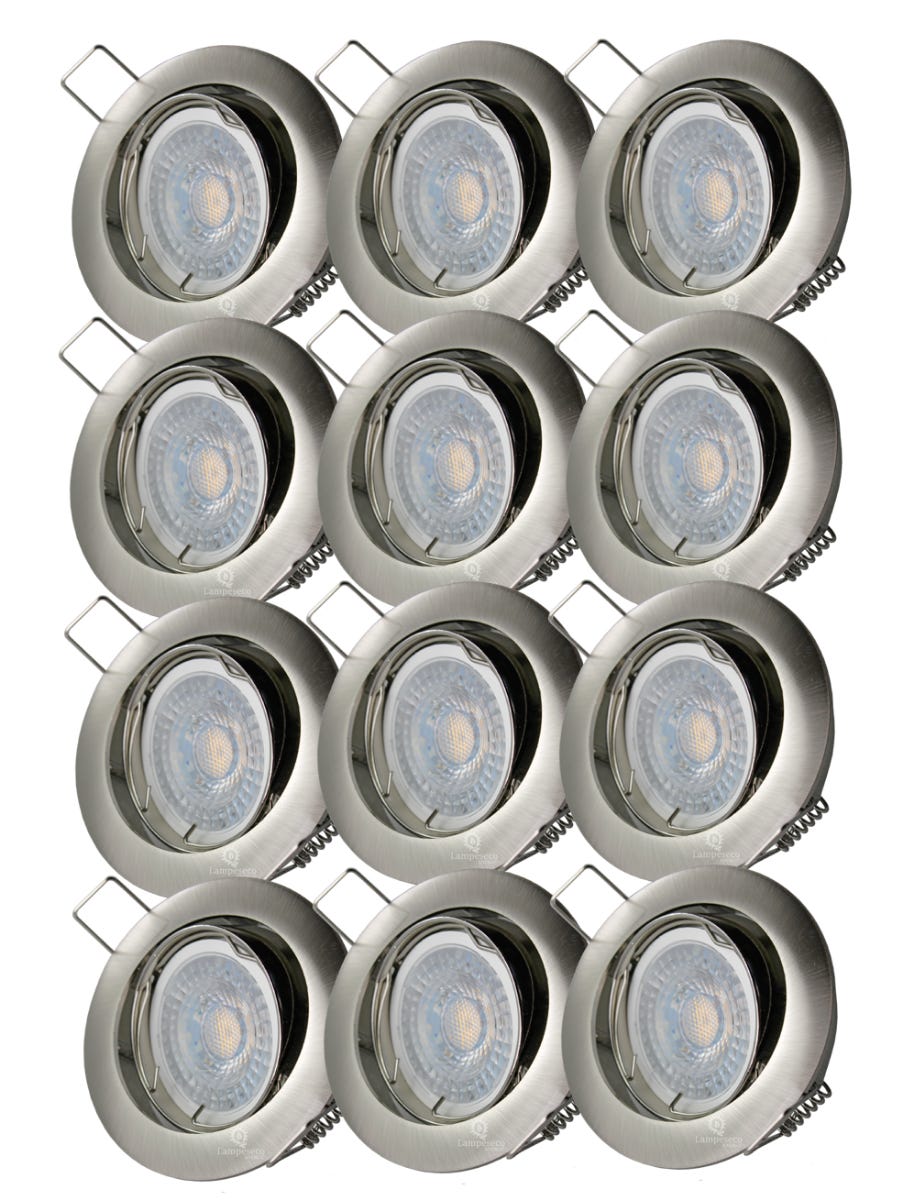 Lot De 12 Spot Encastrable Alu Brossé Orientable Led 230v 7w Blanc