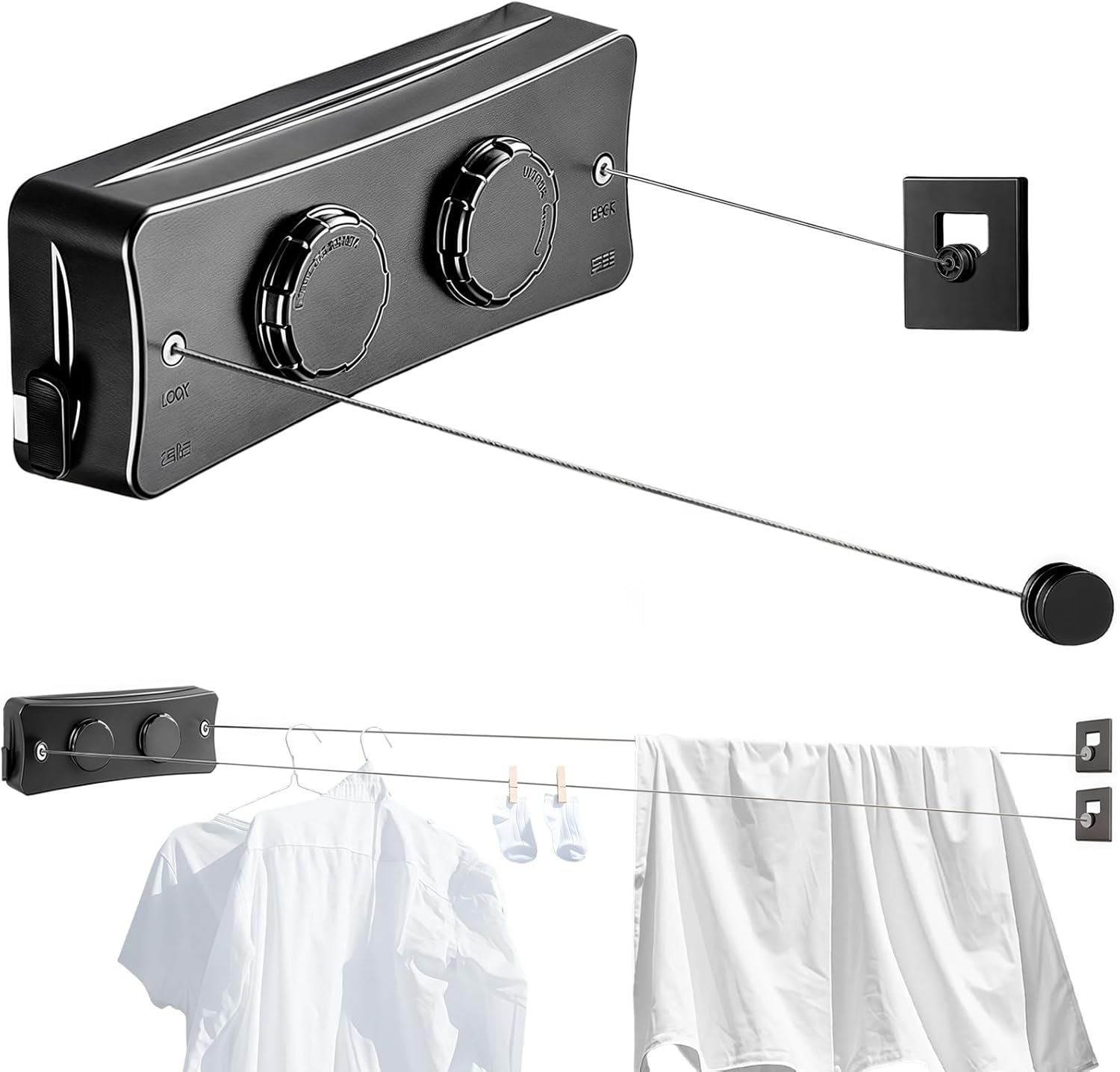 Corde à Linge Rétractable pour Intérieur et Extérieur, 2 x 5.1M Acier ...