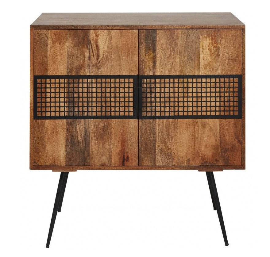 Commode 2 portes manguier massif foncé et pieds métal noir Vintal ...
