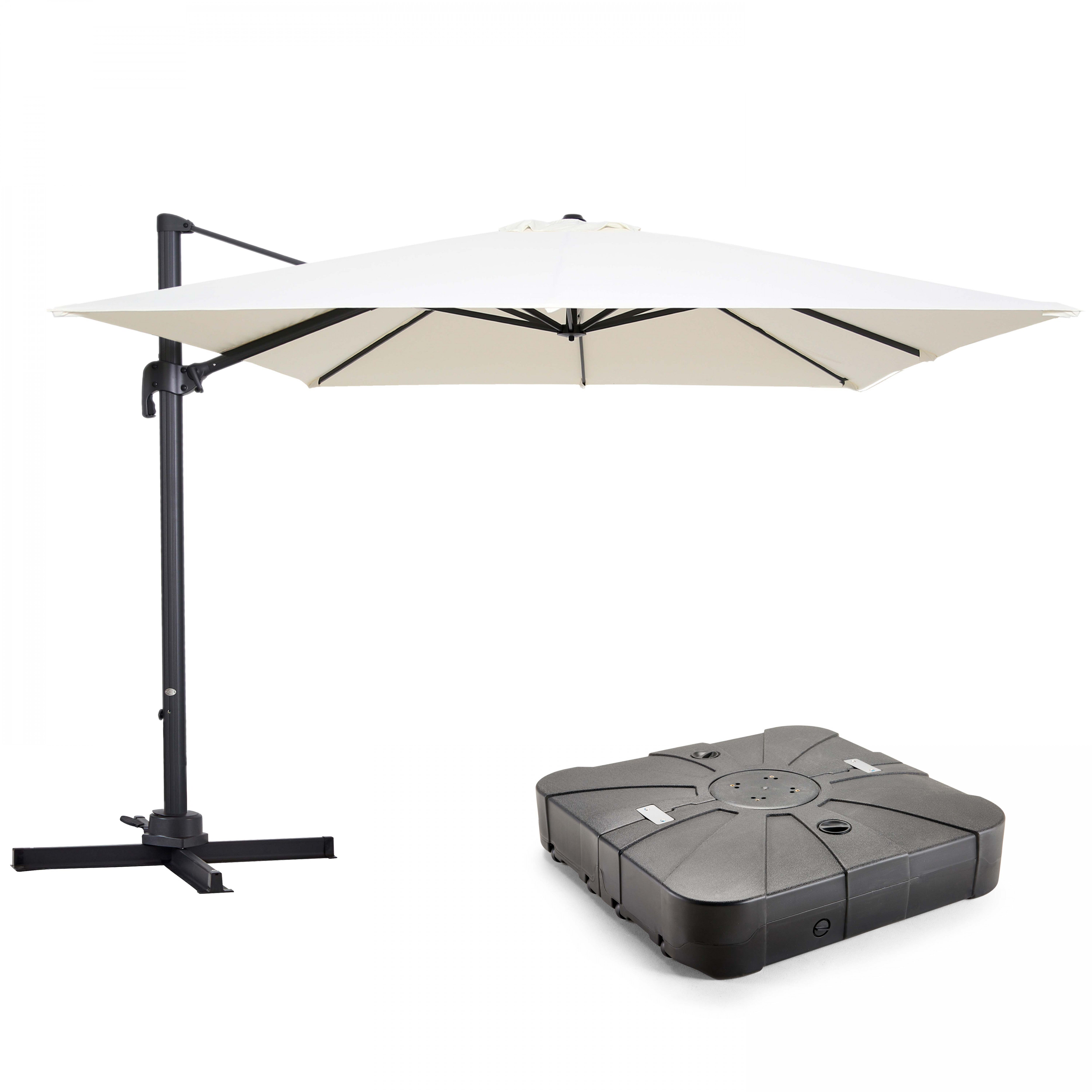 Parasol desplazado de 3x3m y base con ruedas de aluminio blanco | Leroy ...
