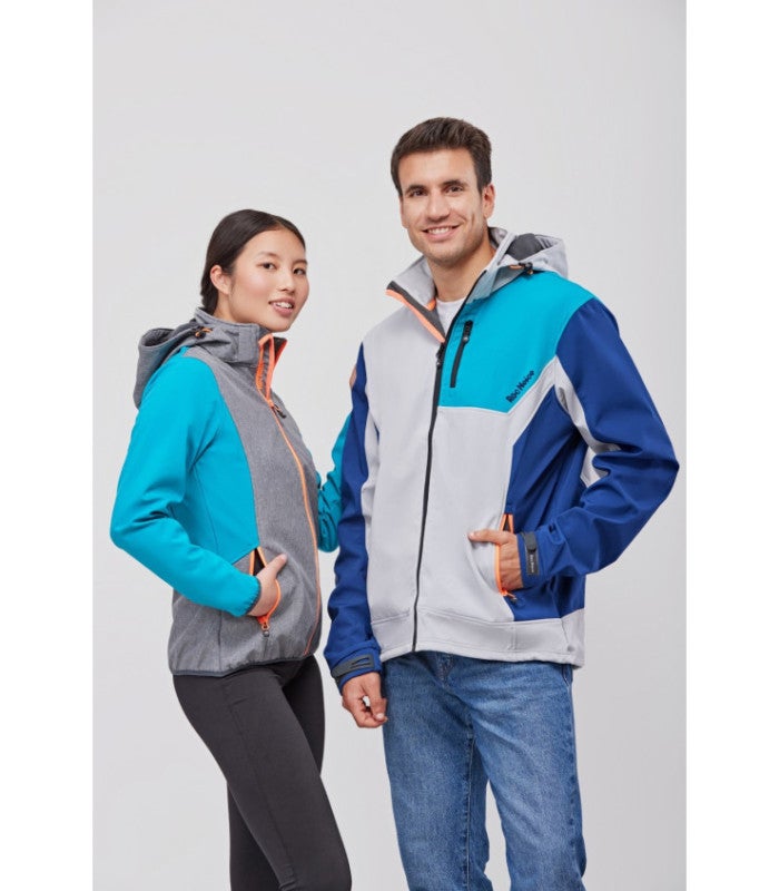 Softshell de mujer combinada tricolor. Capucha desmontable con elástico ...