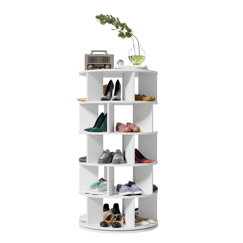 Scarpiera Girevole - 5 Ripiani, Design Rotondo, Bianco, Altezza 115 cm ...