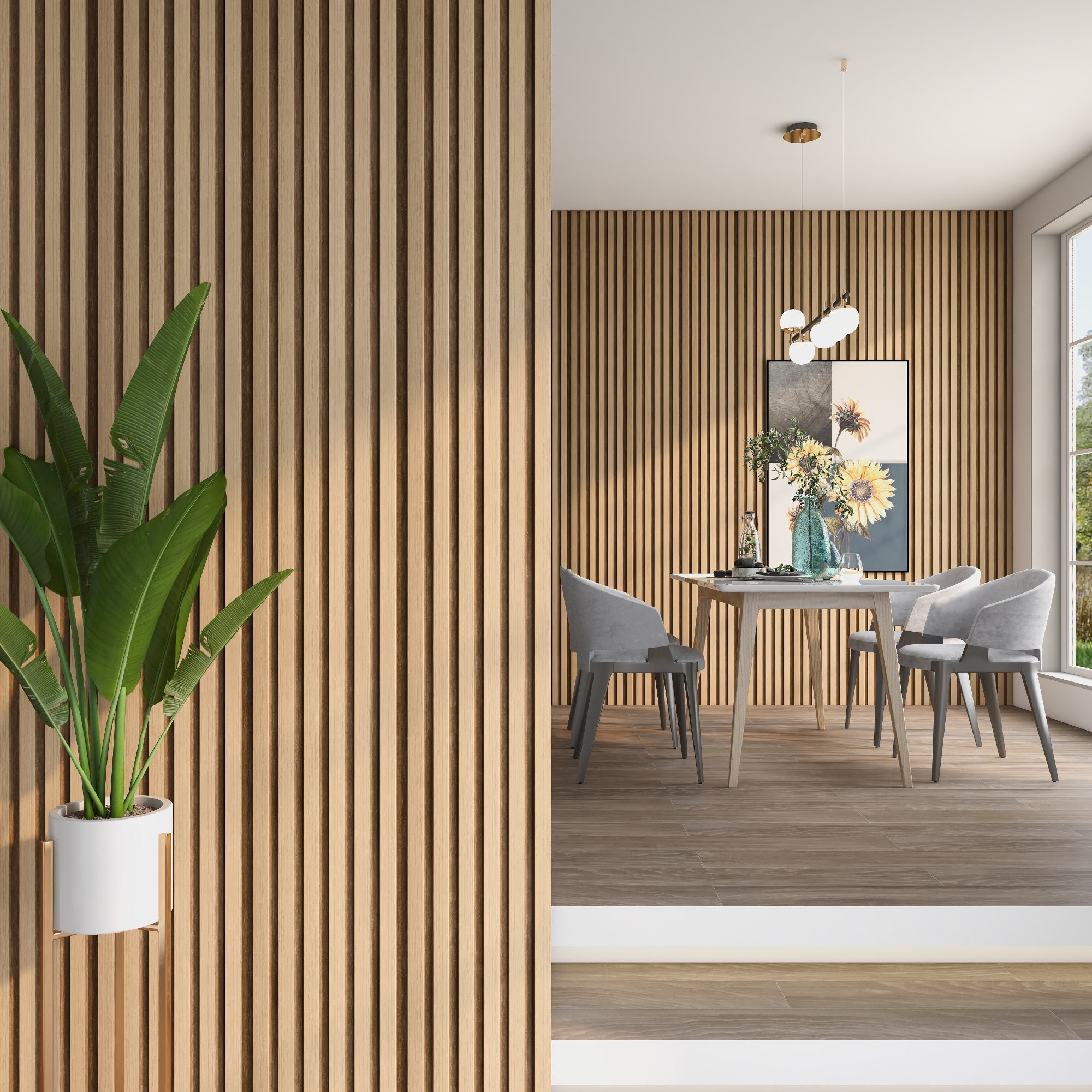 Set de 5 panneaux muraux décoratifs 3D Borger 195 x 30 cm effet chêne ...