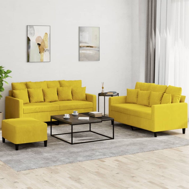Set di Divani 3 pz con Cuscini giallo in Velluto vidaXL | Leroy Merlin