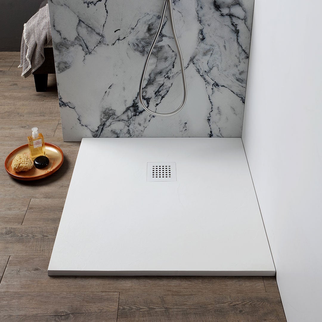 Plato de ducha cuadrado 80x80 en resina blanca. | Leroy Merlin