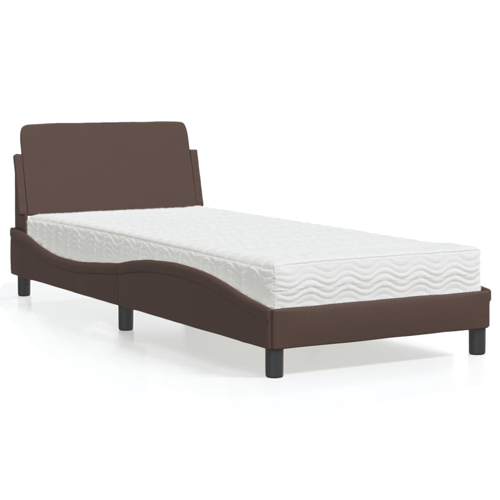 Lit simple | Lit adulte | Lit avec matelas marron 90x200 cm similicuir ...