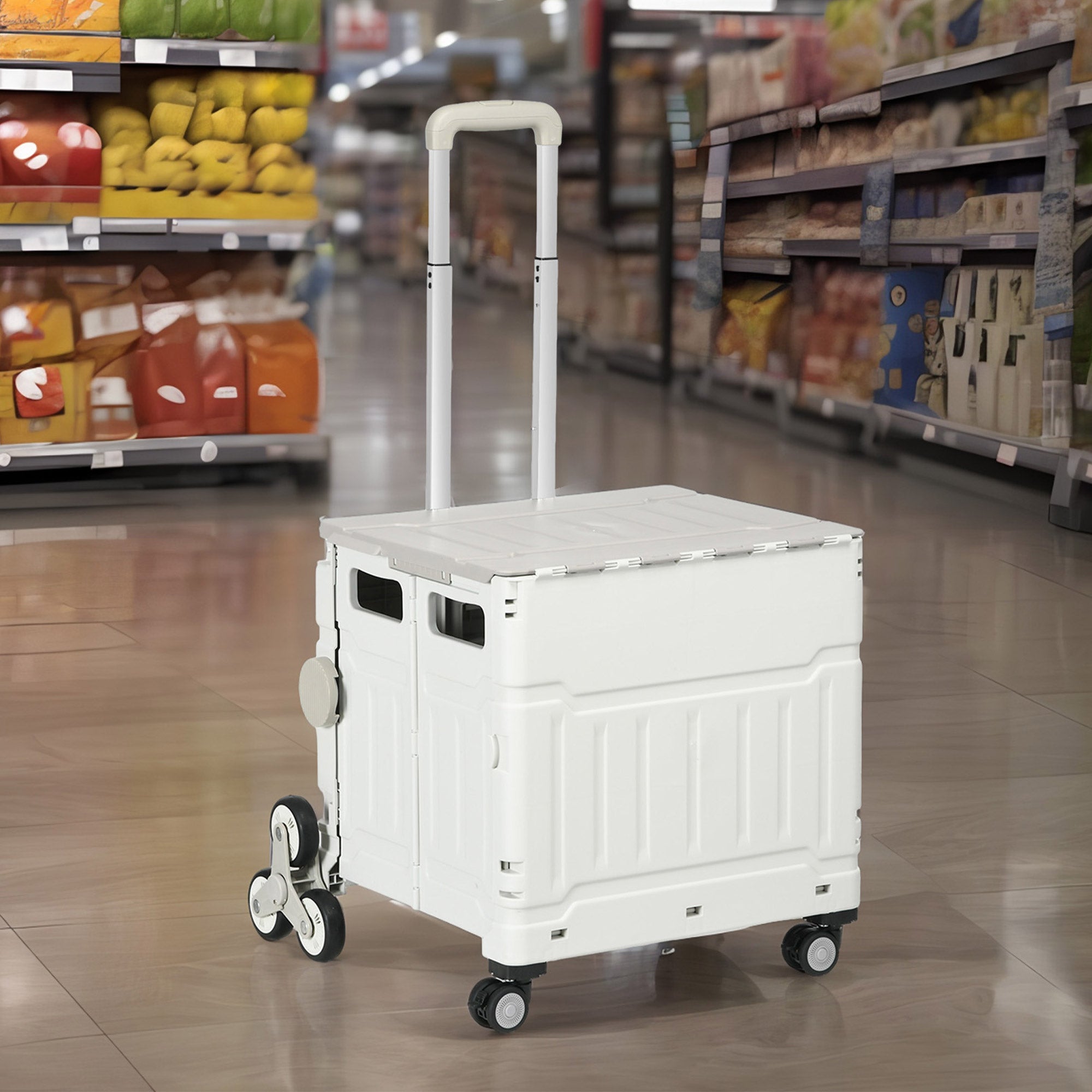 Carrito de compra plegable HOMCOM con asa telescópica ajustable, sube ...