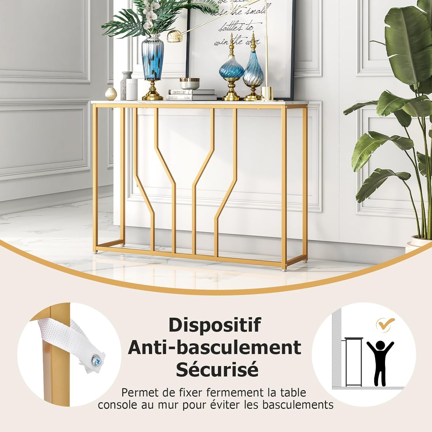 Table Console Aspect Marbre, Console Meuble Entrée avec Cadre ...