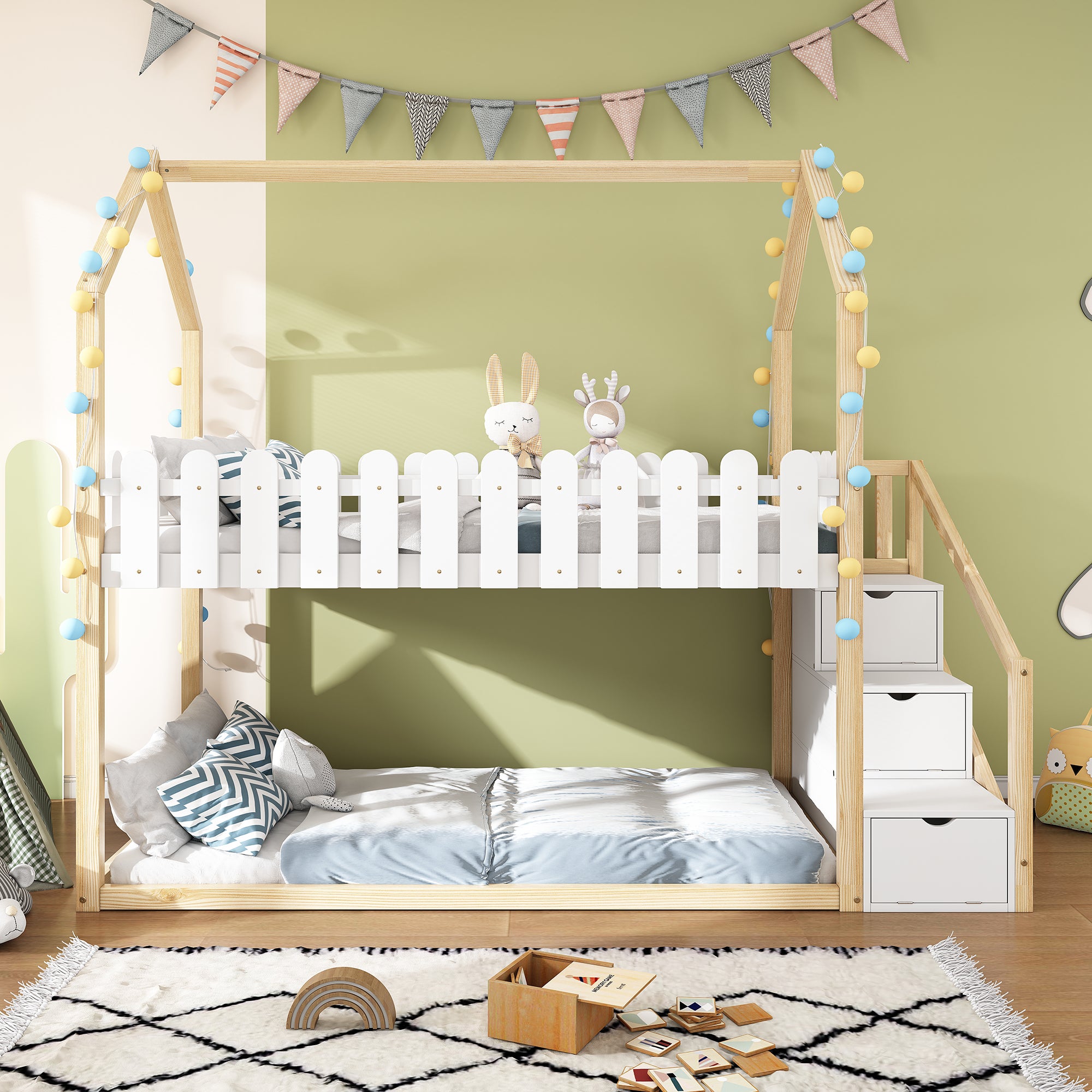 Literas 2 x 90 x 200 cm con 3 cajones, cama alta - madera maciza - sin ...