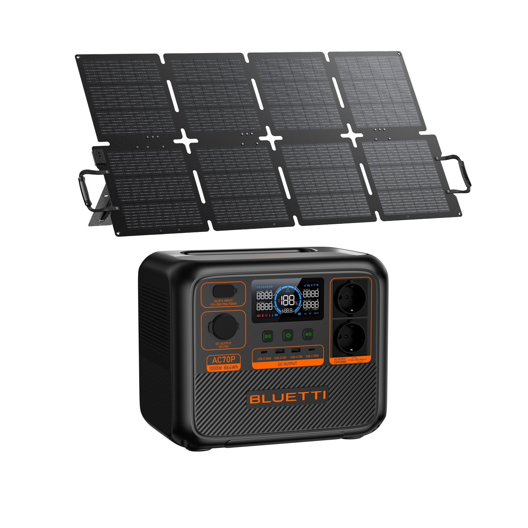 Kit BLUETTI AC70P avec Panneau Solaire 130W - 864Wh LiFePO4, Générateur ...