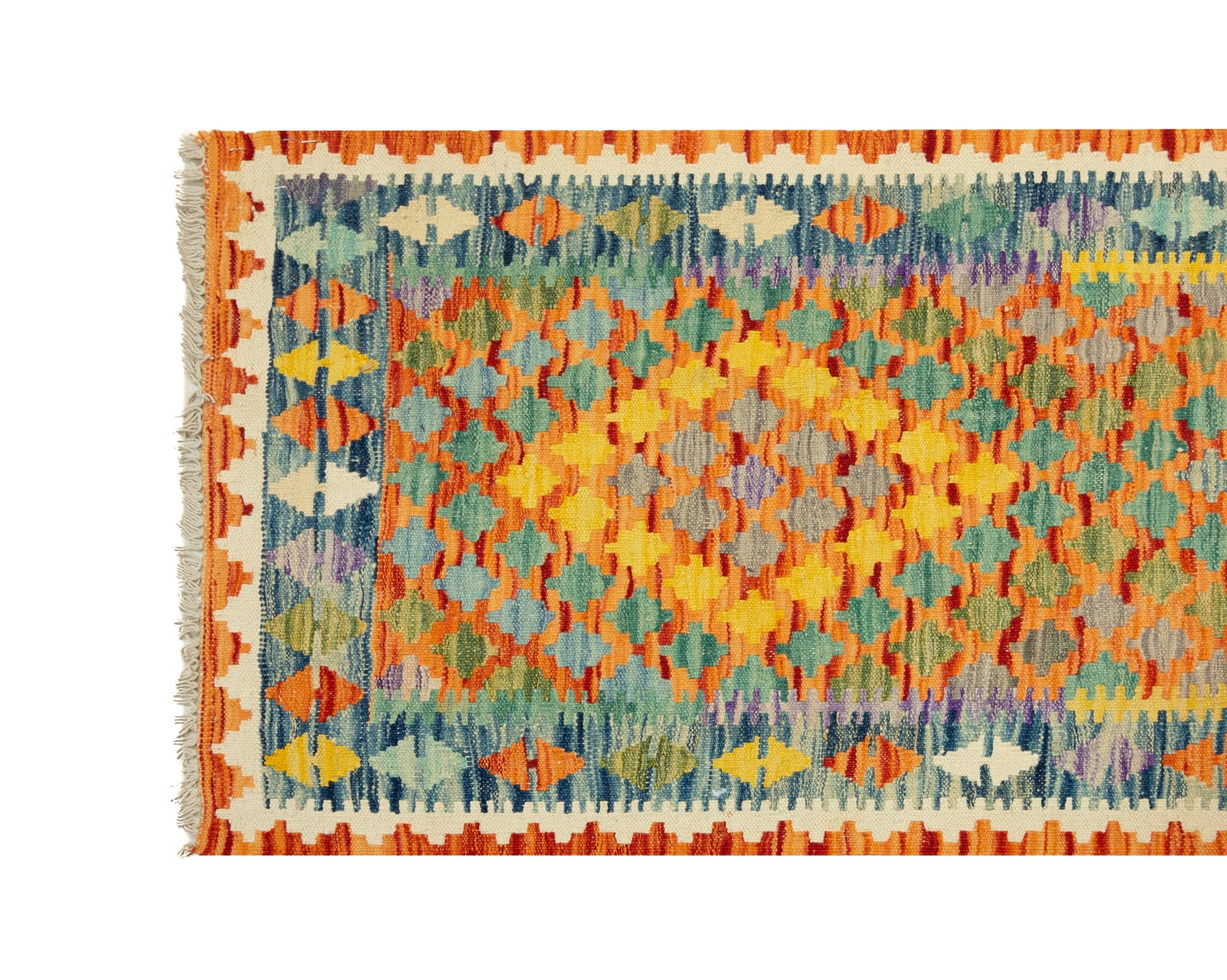 Kilim Herat Original Alfombra Lana Étnica 200x70 cm Hecha a Mano ...