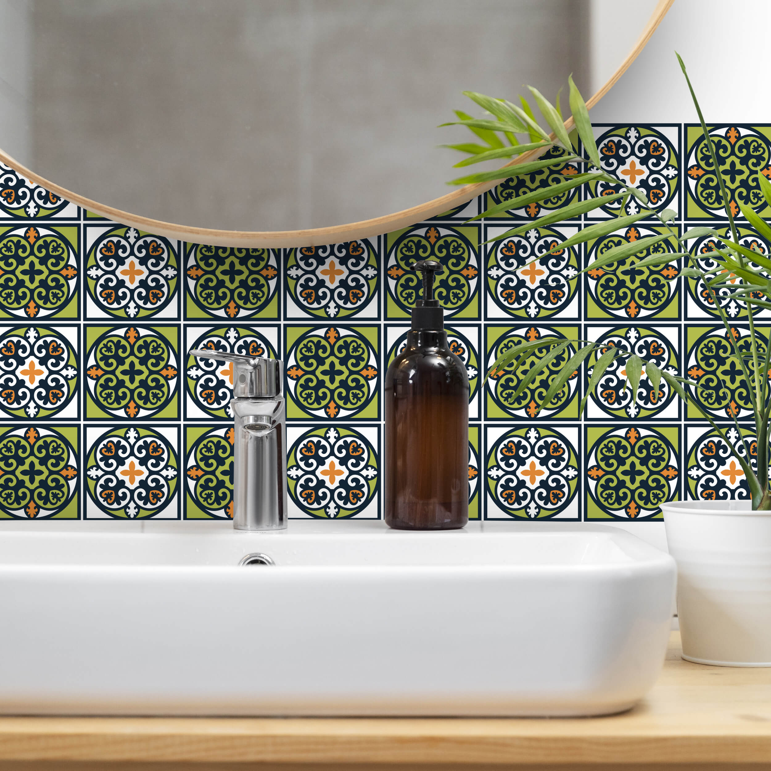 Stickers carrelage carreaux de ciment vert 10X10cm -Kit de 60 | Leroy ...