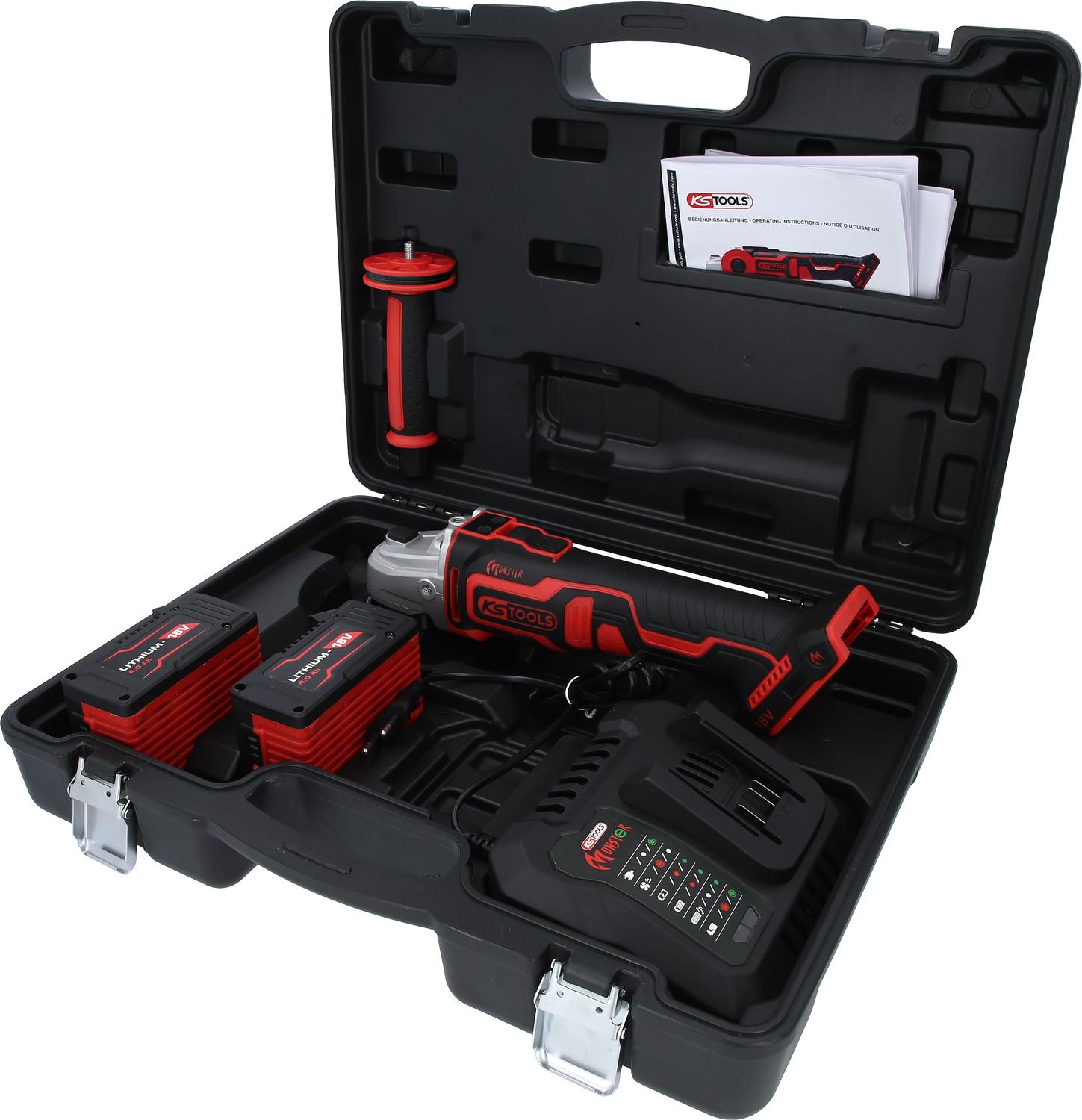 KS Tools 515.6200 eMONSTER Brushless Cordless Angle Grinder Set, 4 ...