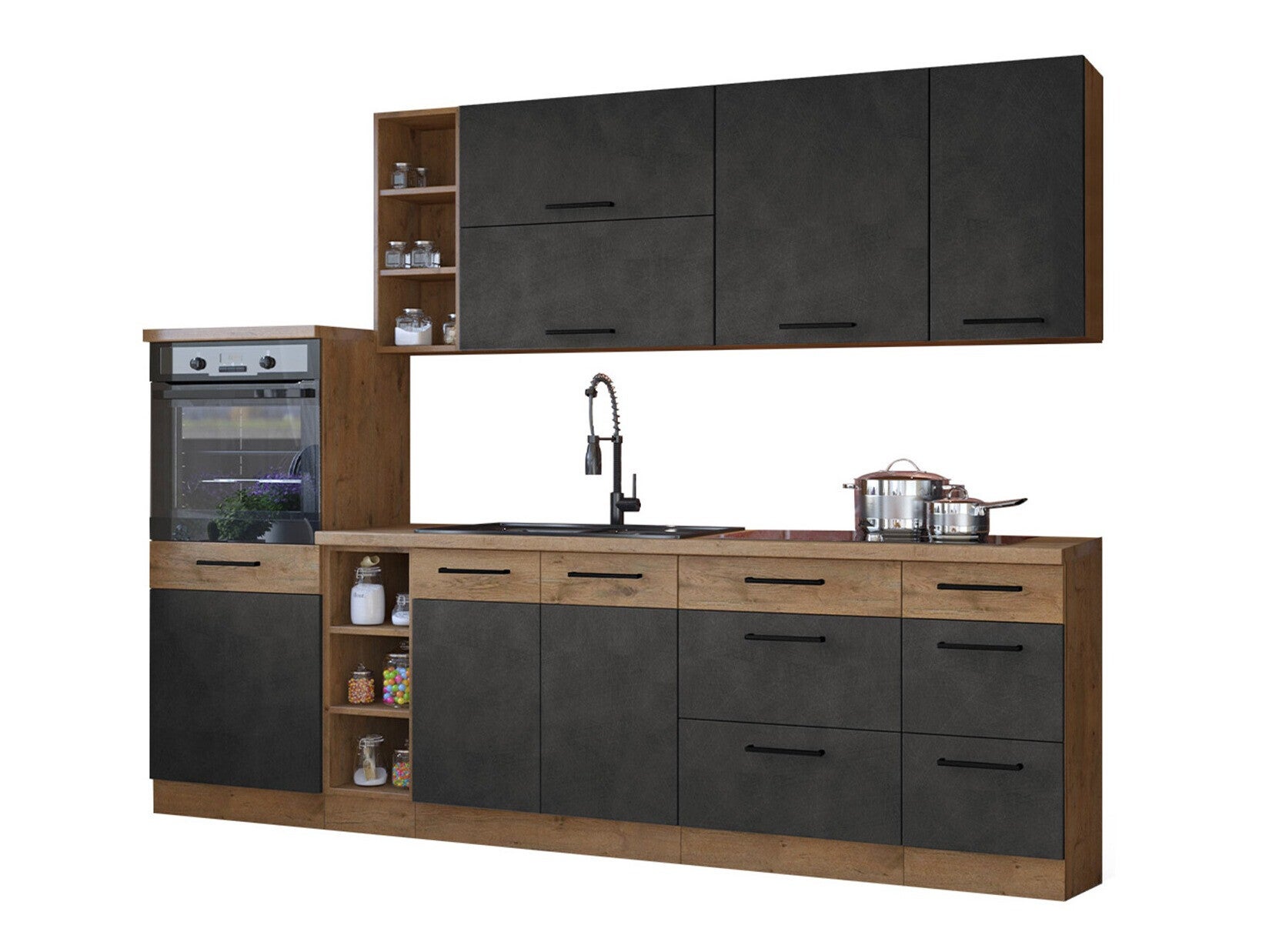 Ensemble de cuisine modulaire Wood Grey 137, 270x52cm, Plan de travail ...
