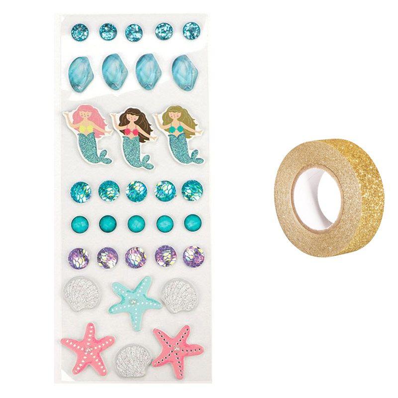 33 stickers 3D Mer + masking tape doré à paillettes 5 m - Youdoit ...