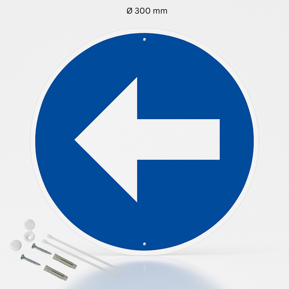 Flèche à gauche panneau signalisation rond prépercé en PVC + kit de ...