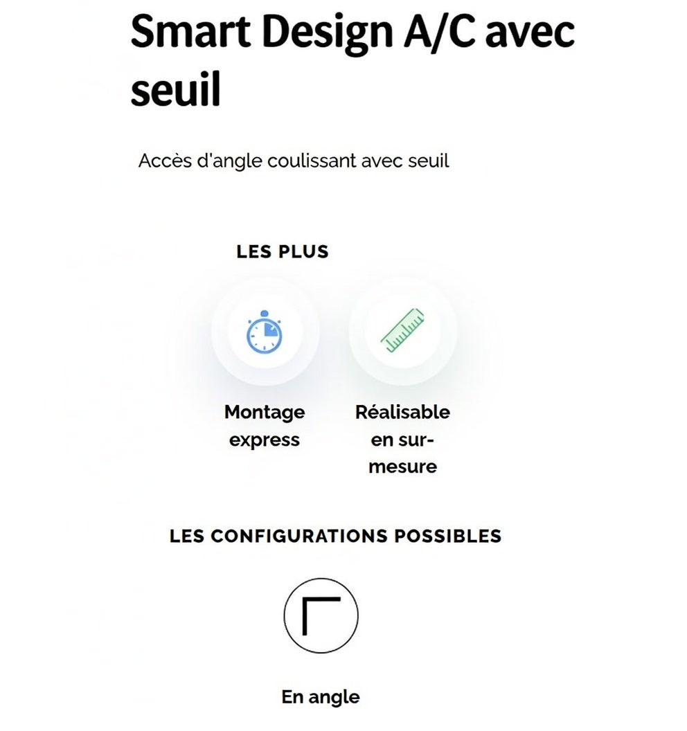 Porte de douche coulissante d'angle KINEDO Smart Design L.1,10m profilé ...