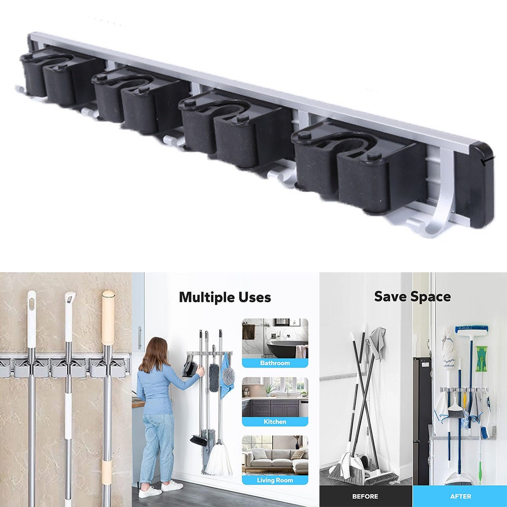 1 pièces quatre crochets en aluminium support de balai support mural ...