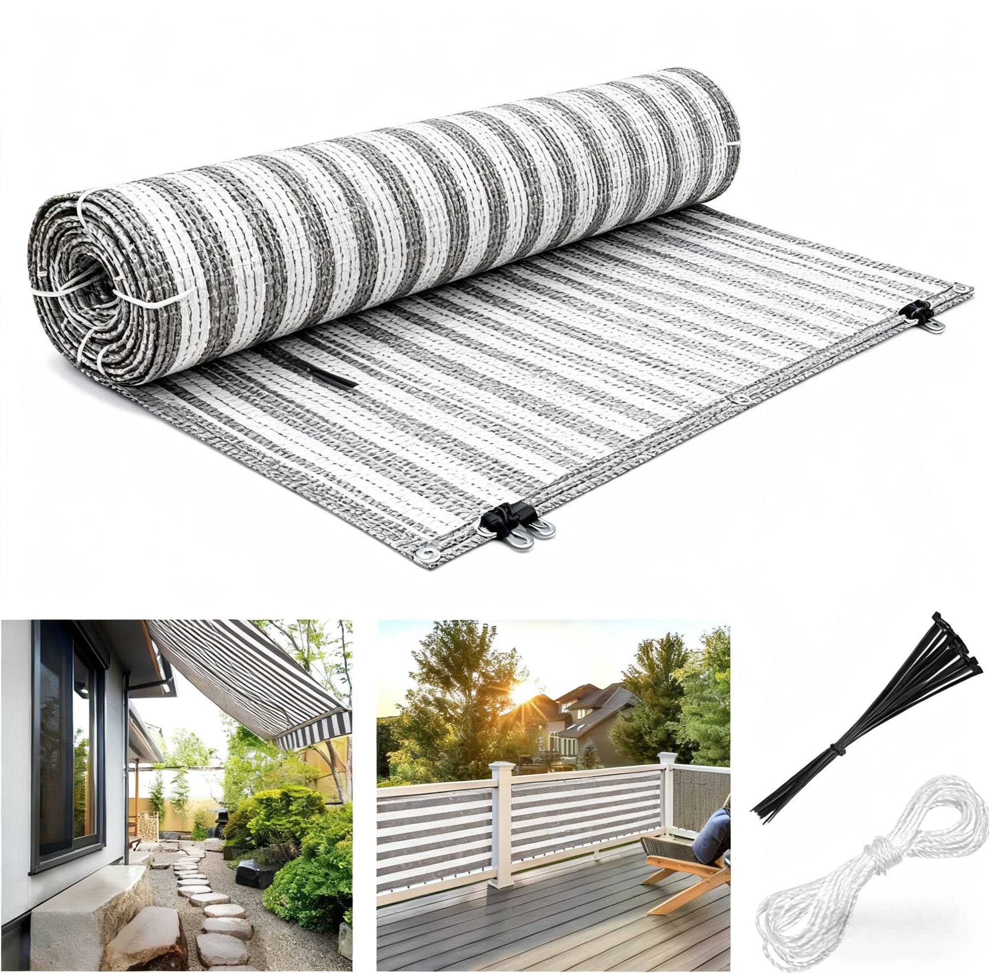 Filet d'intimité et voile d'ombrage pour balcon 0,9 x 5 m, 200 g/m², en ...