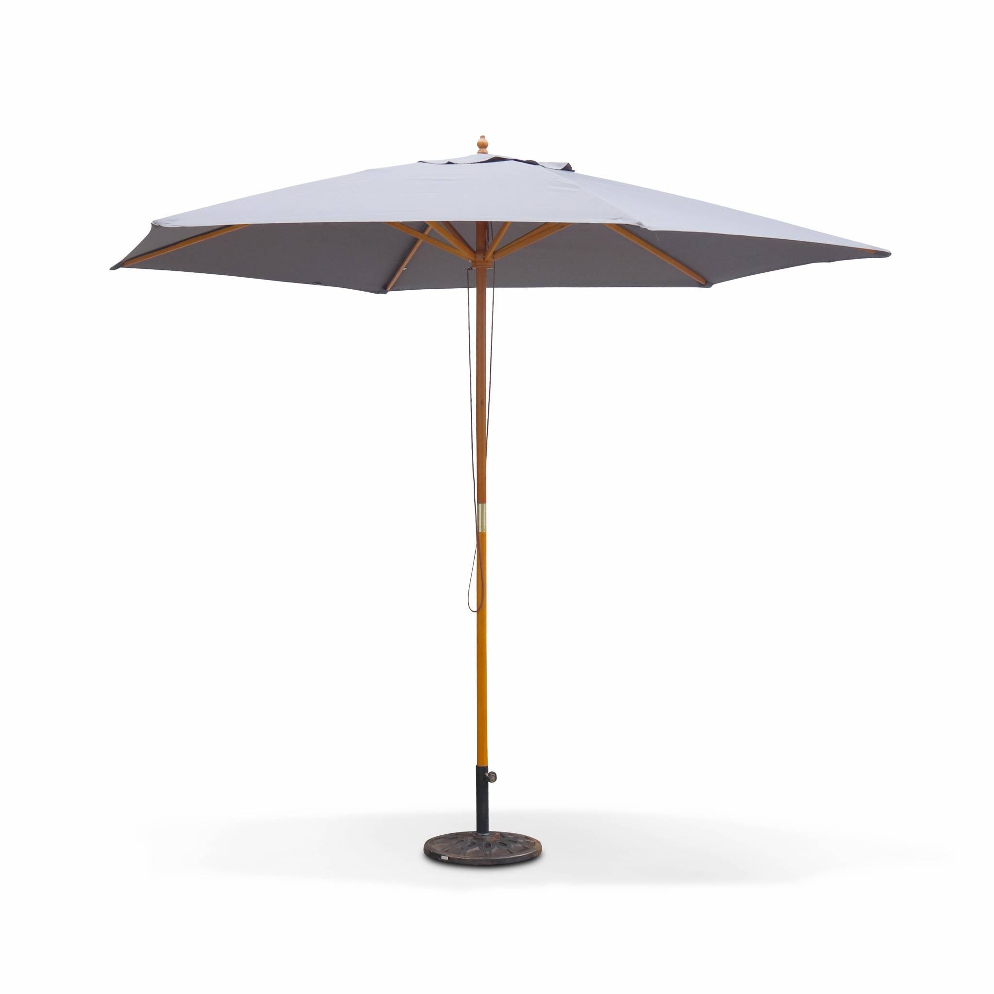 Parasol droit rond en bois 3m - Cabourg Gris - mât central en bois ...