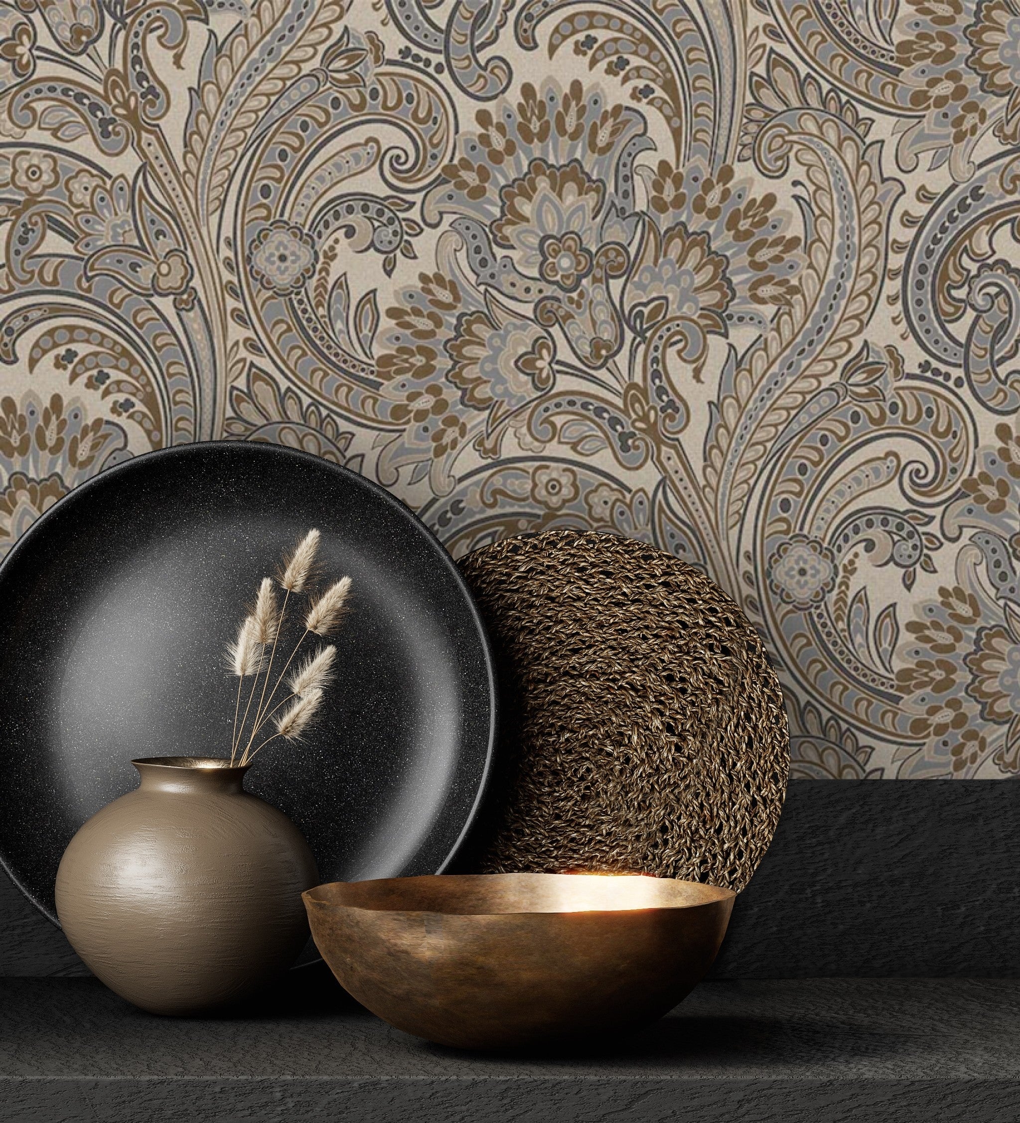 Papier peint vinyle cachemire floral indien en relief effet texture ...