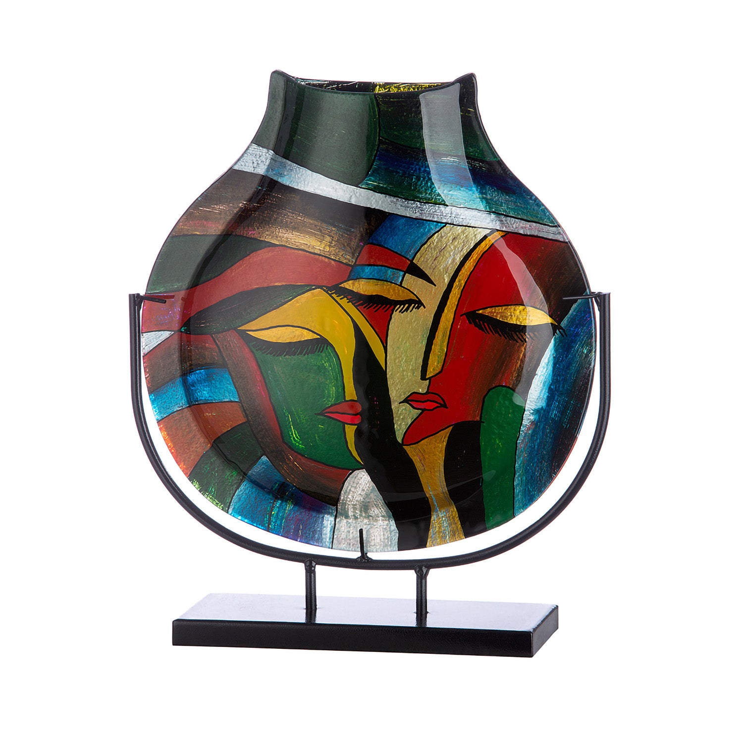 GILDE vase visage Vero multicolore avec motif visage, verre, bulbeux ...