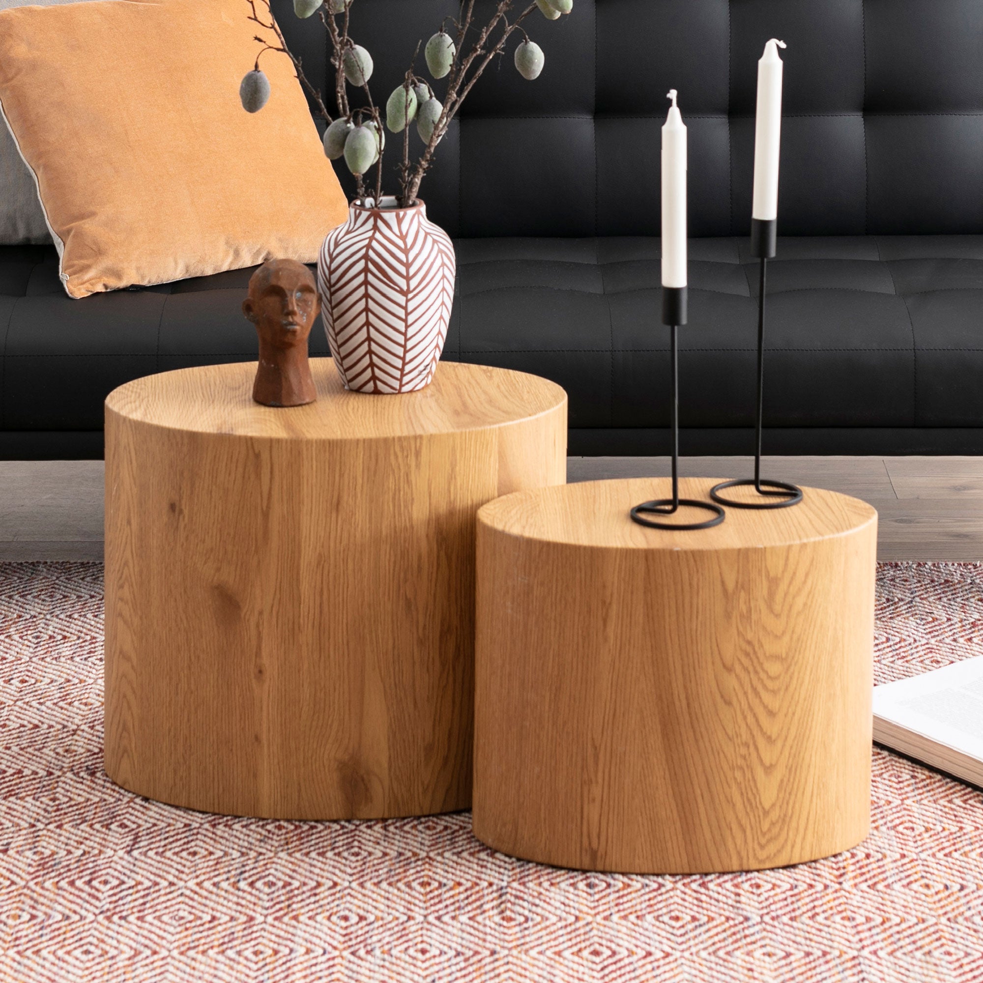 Lot de 2 tables d'apoint ovales 48 et 40 cm décor chêne | Leroy Merlin