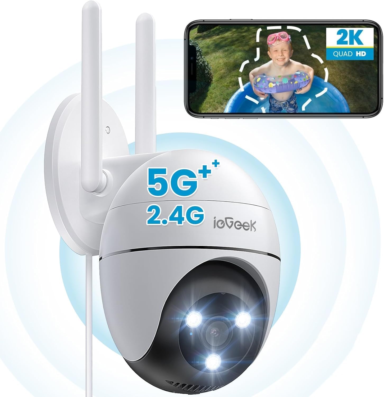 IeGeek 2K Caméra Surveillance WiFi Extérieure 360° avec Vision Nocturne ...