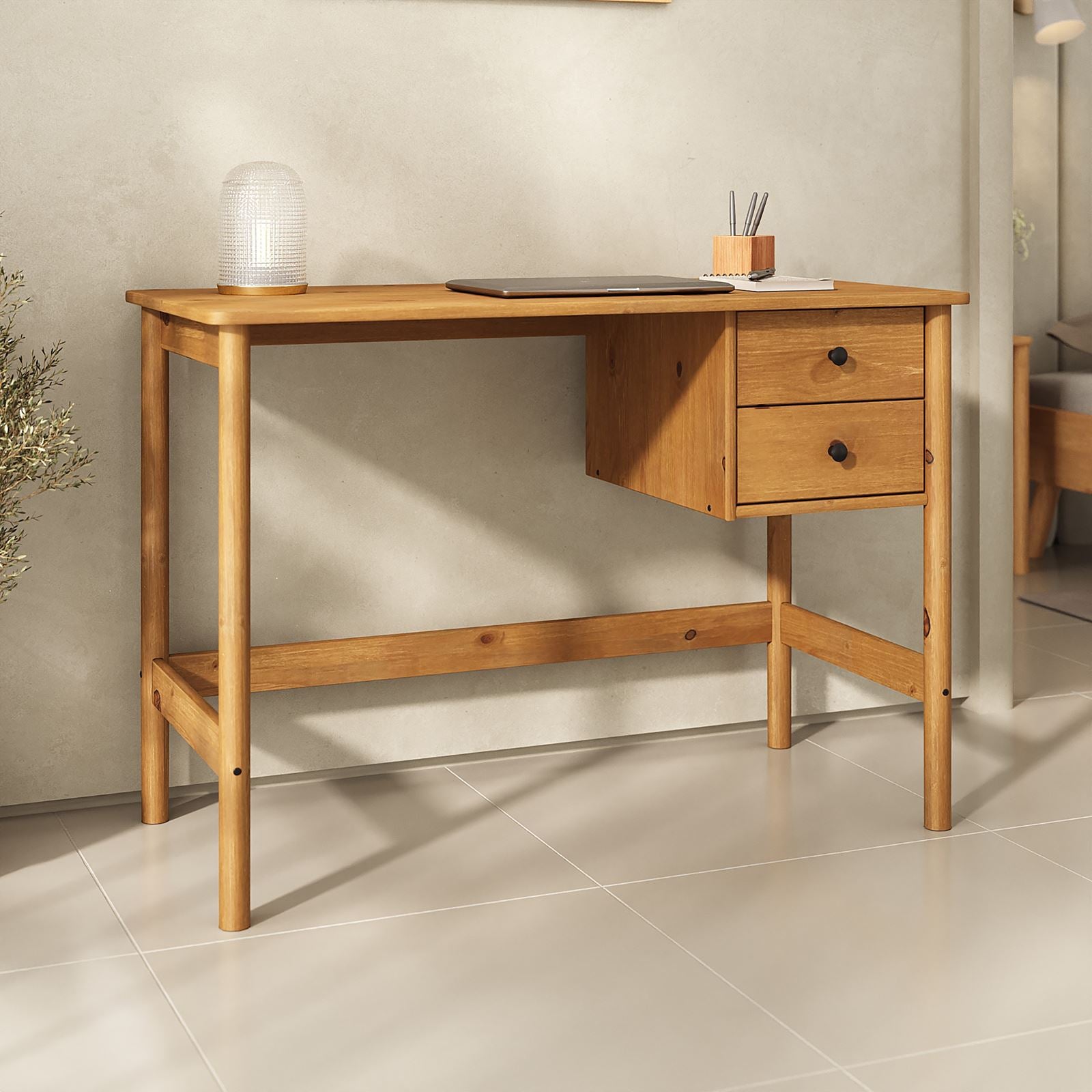 Bureau MARLO H 76 cm 2 tiroirs en bois massif - Coloris chêne | Leroy ...