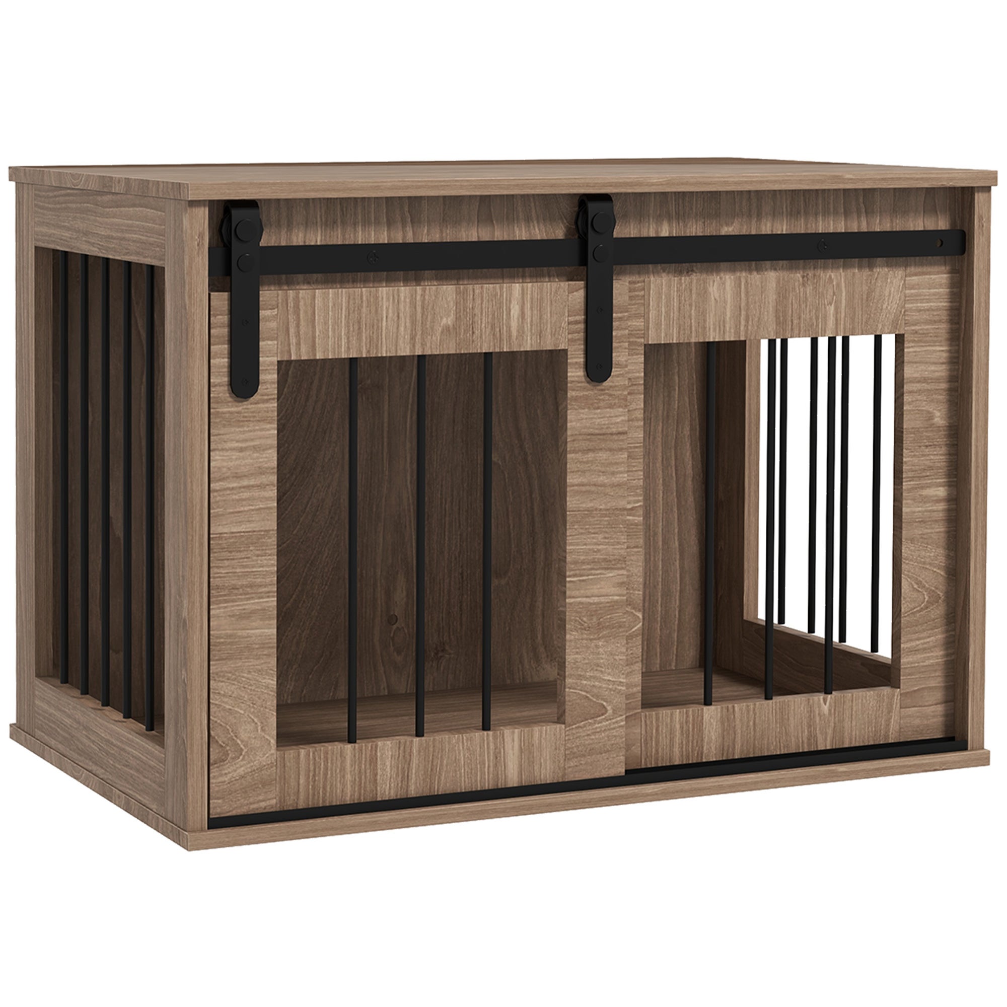 Cage chien style industriel avec porte acier noir aspect bois | Leroy ...