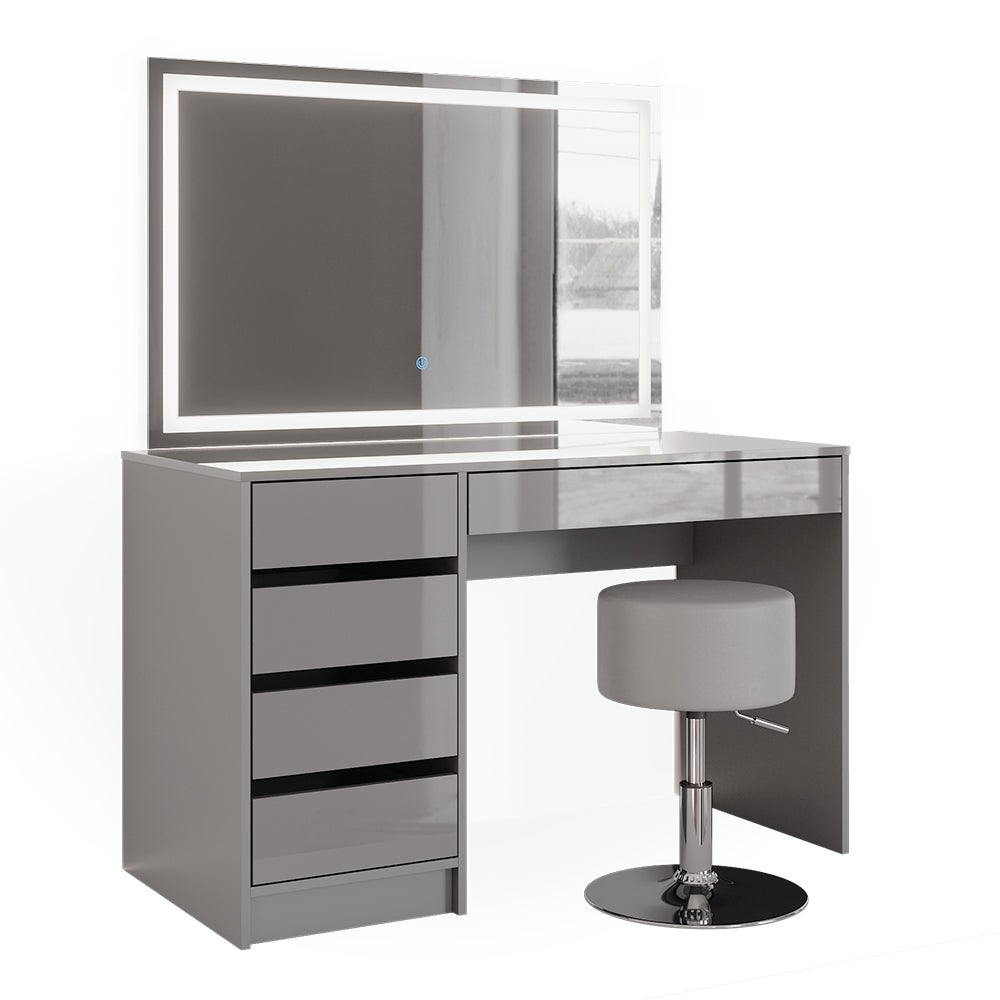 Vicco Coiffeuse Sherry, Gris, 120cm avec miroir LED et tabouret | Leroy ...