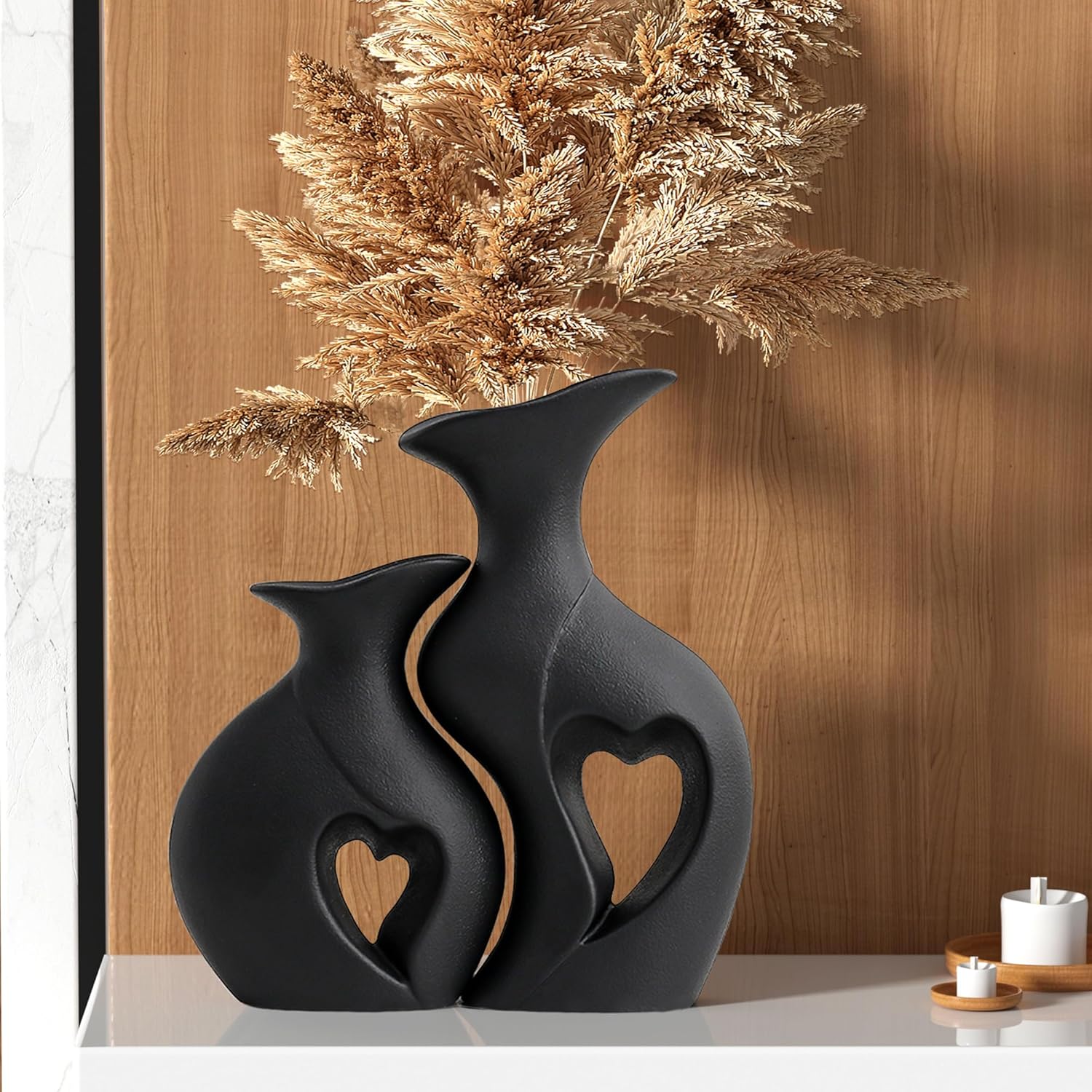 Lot de 2 vases en céramique noire, style bohème minimaliste moderne ...