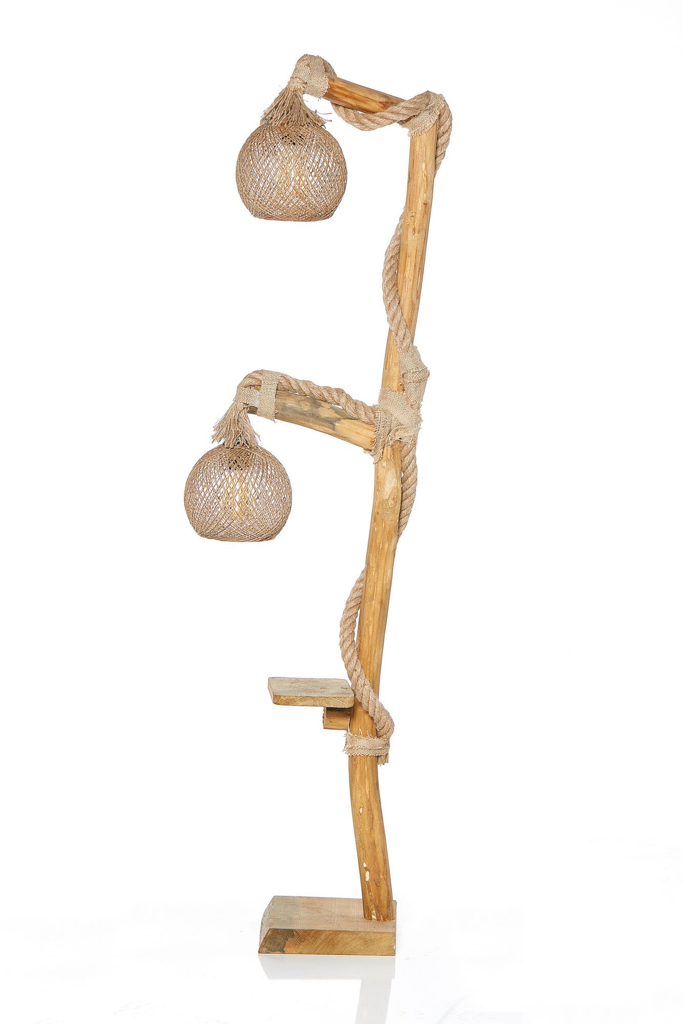 Lampadaire avec tablette 2 lampes Tilia H156cm Bois et Jute Naturel ...