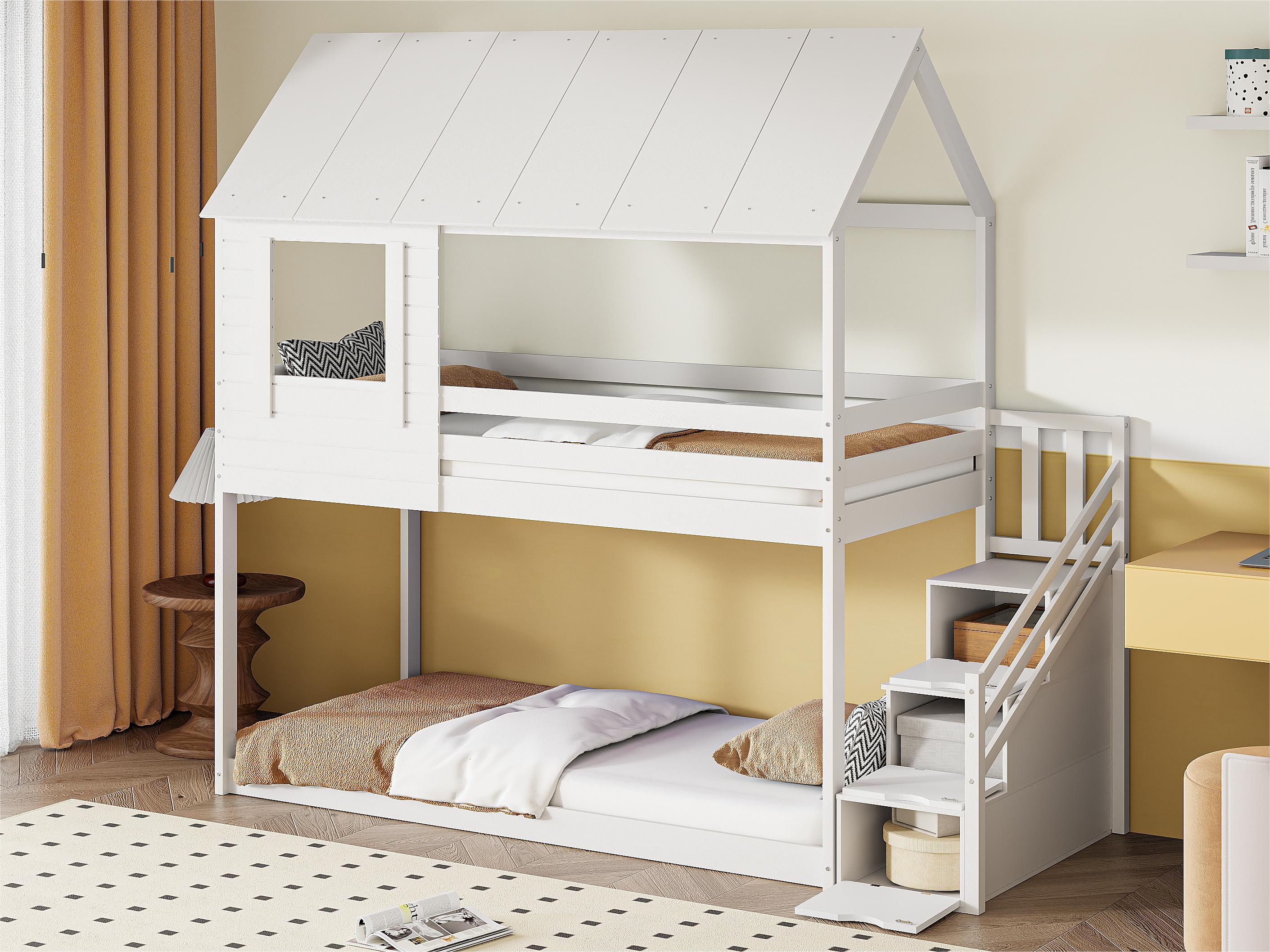 Litera infantil de madera maciza de 90x200 cm - con escalera de ...