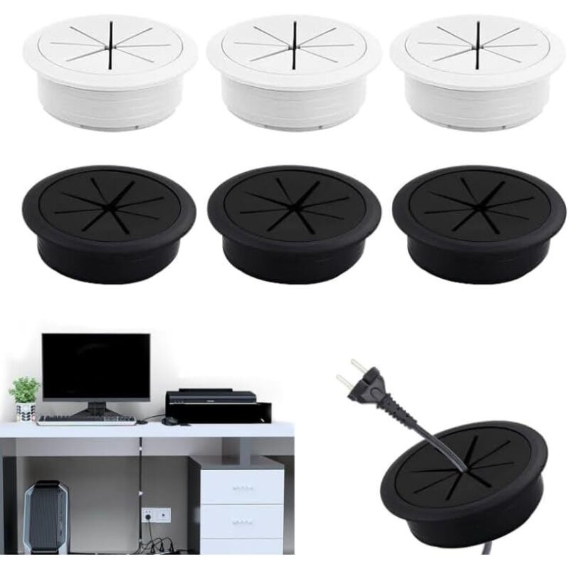 Asse Cable Bureau 6 pièces Passe Fil Bureau 60 mm Cache Cable TV Mural ...
