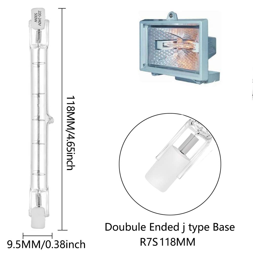 Tubo halógeno R7S, lámpara T3, 230V, 400W equivalente a 500W, 118 mm ...