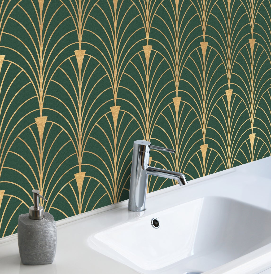 Rollo sticker Art-decó in green and gold 2 80x210 cm | Leroy Merlin