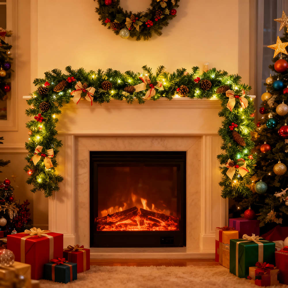 Guirnalda navideña de 270 cm con luces LED, decoración navideña, corona navideña, enredaderas ...