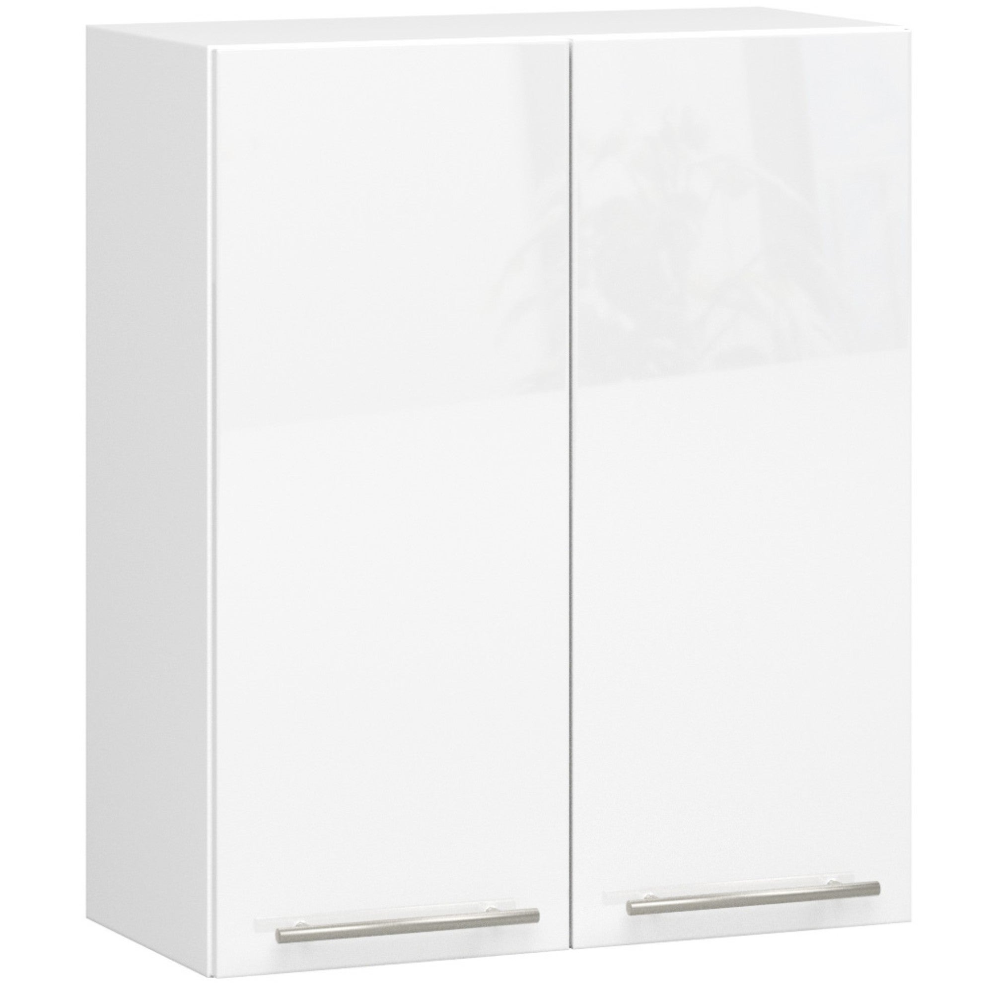 Armadio da cucina sospeso: 2 ante, 2 ripiani, bianco|bianco lucido ...