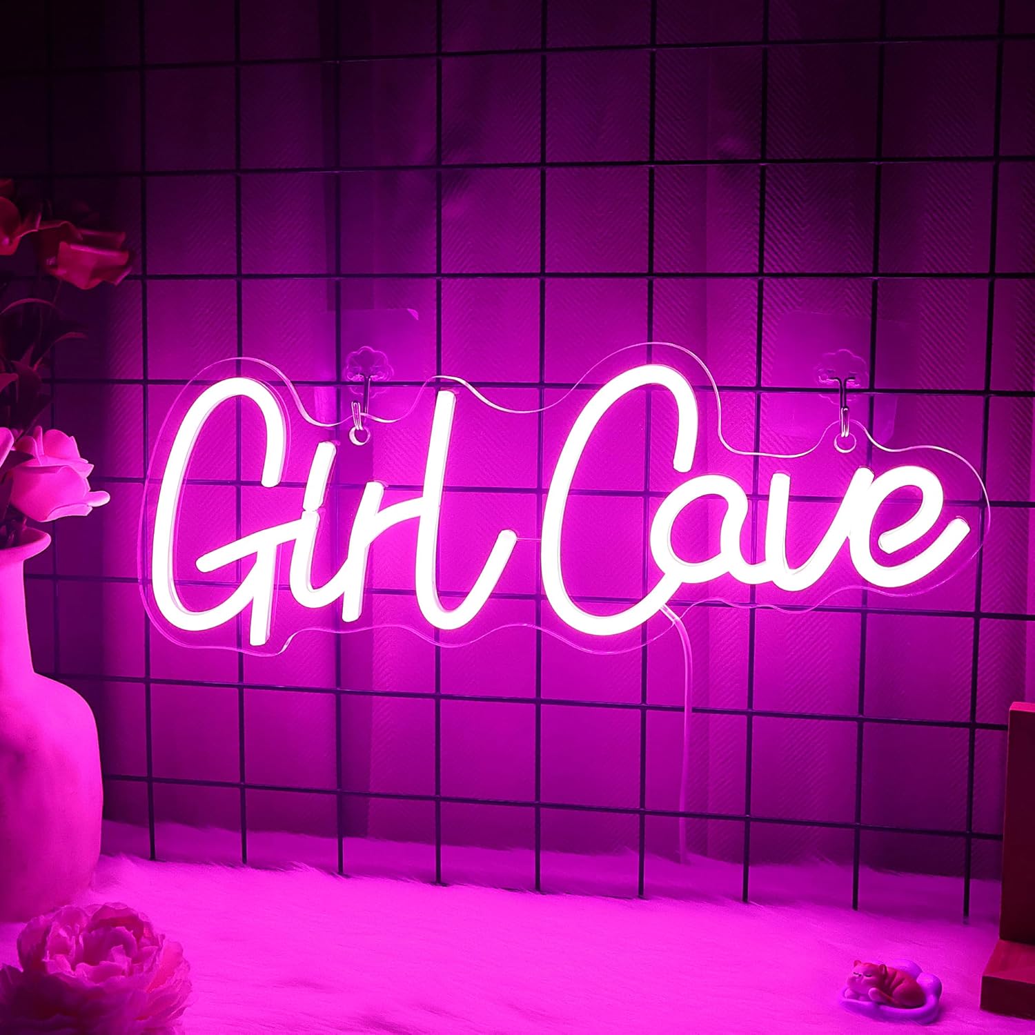 Enseigne néon « Girl Cave », lumières LED néon roses à intensité ...
